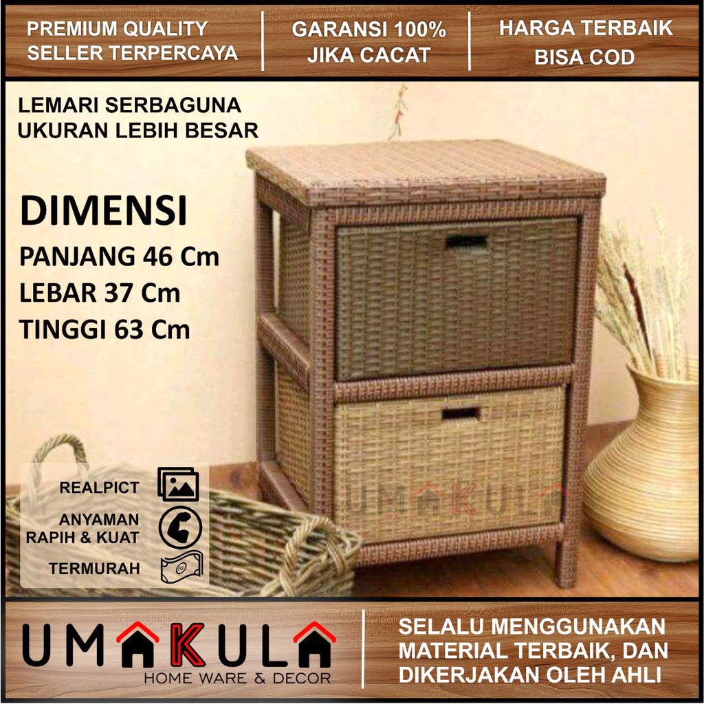 Jual Rak Lemari Rotan Sintetis 2 Laci Buffet Bufet Penyimpanan ...