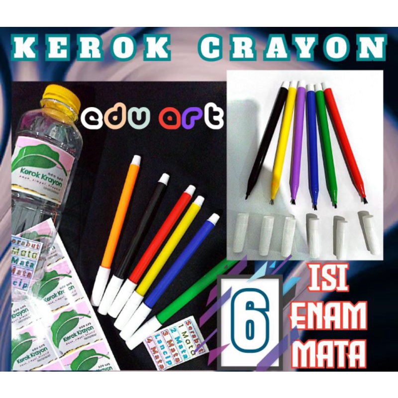 Jual alat kerok krayon kerik crayon ukir crayon ISI 6 MATA + botol edu ...