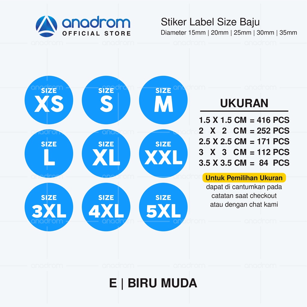 Jual Sticker Label Size Baju | Sticker Ukuran Pakaian Bulat | Anadrom ...