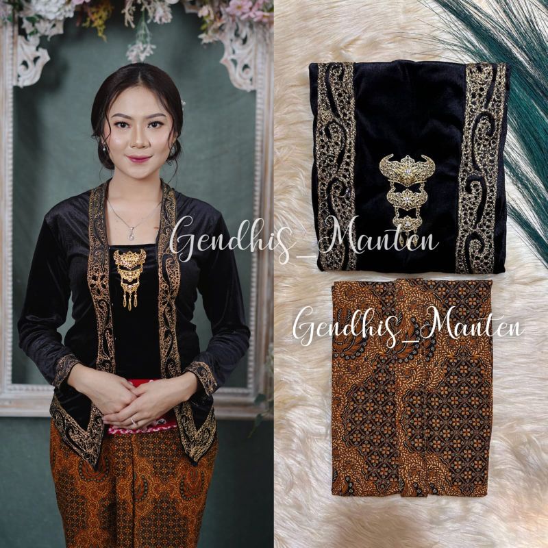 Jual Kebaya Bludru Kutubaru (Bordir) + Jarik Instan / HTKg02X, Model ...