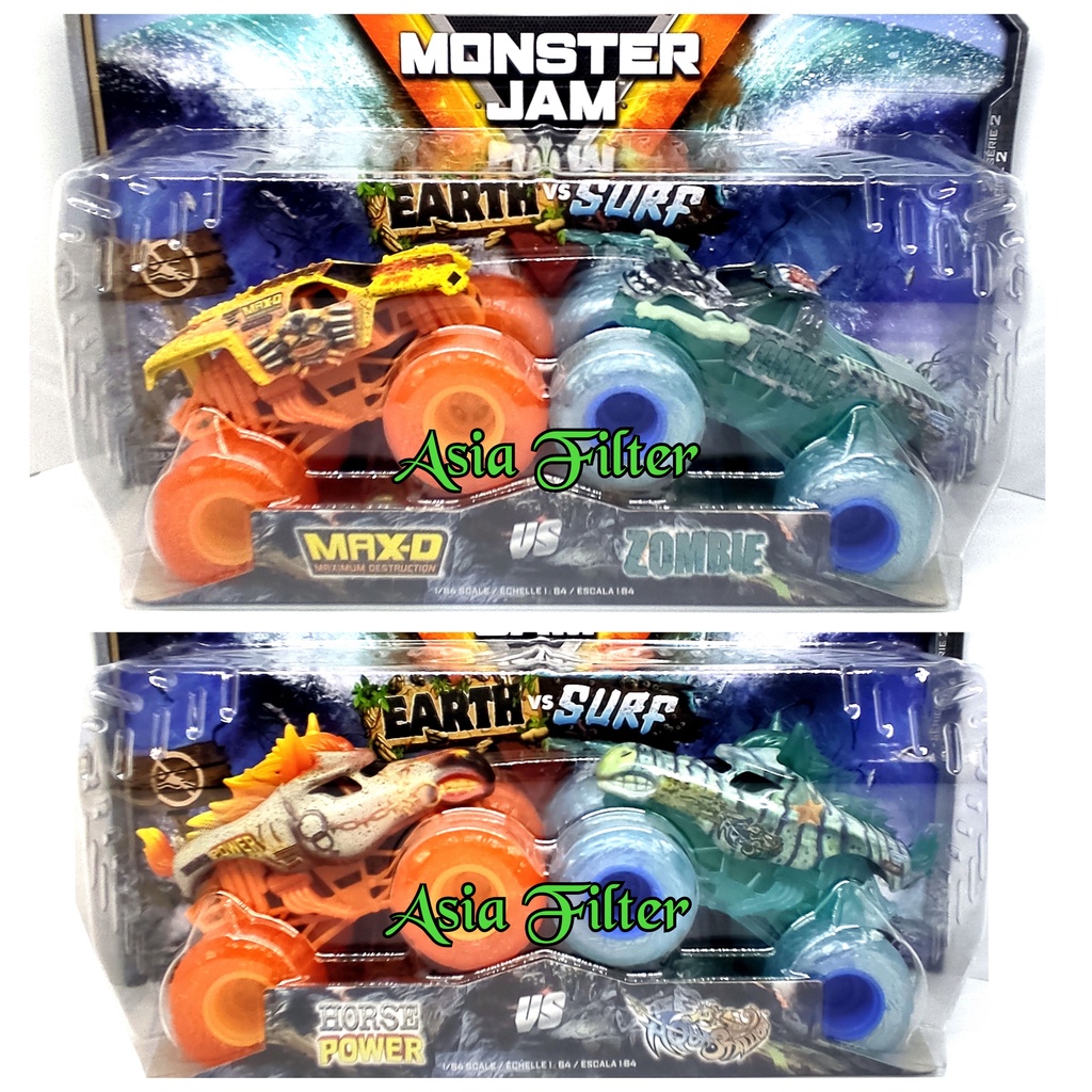 Jual Mobil MONSTER JAM EARTH vs SURF Limited Edition Max D Zombie Horse ...