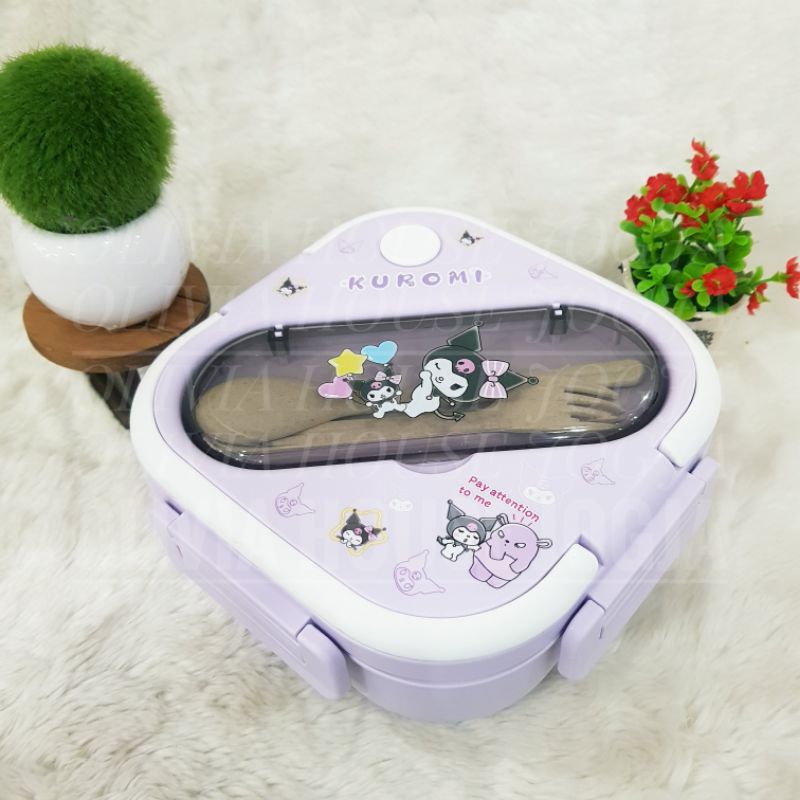 Jual Lunch Box Kuromi Sendok Garpu Kotak Bekal Kuromi 3 sekat Kotak Makan Kuromi Persegi ...