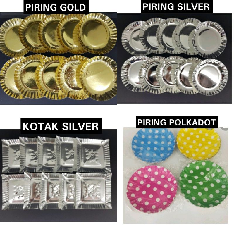 Jual PIRING KUE BULAT GOLD/PIRING KOTAK SILVER/PIRING POLKADOT/PIRING ...