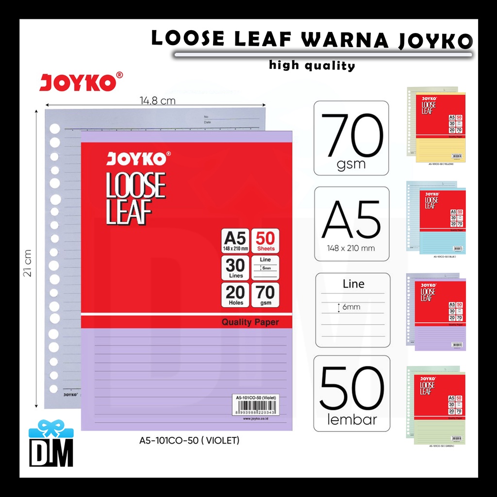 Jual Loose Leaf Isi Kertas/Refill File Binder Joyko Warna A5 101CO 50 Rainbow Ruled Bergaris #M ...