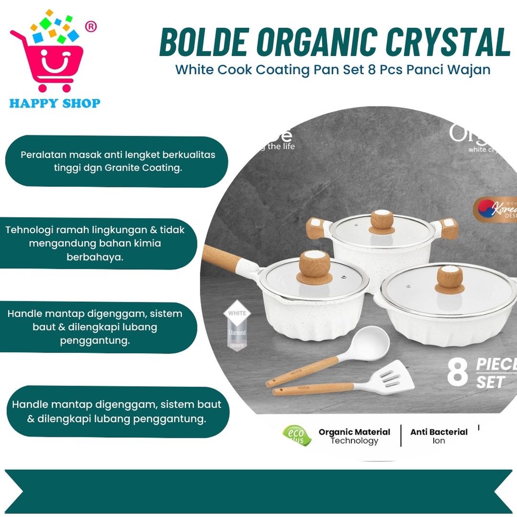 Jual BOLDe Organic Crystal White Cook Coating Pan Set 8 Pcs Panci Wajan ...