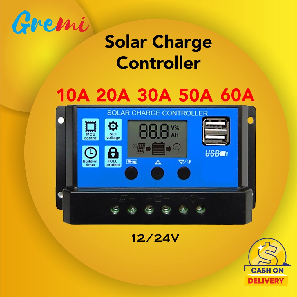 Jual Solar Charge Controller LCD LED Display PWM 12V/24V 10A 20A 30A 50A 60A USB Panel Surya ...