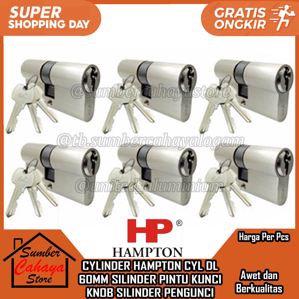 Jual SILINDER KUNCI HAMPTON CYL DC BR DL60MM SN PB KC 5123 5423 ...