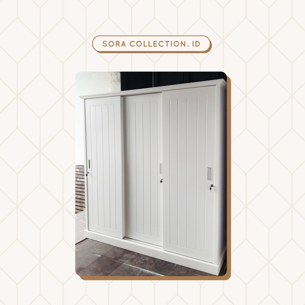 Jual Lemari Pakaian Minimalis Klasik 3 Pintu Sliding Bahan Blockboard + Cat Duco | Shopee Indonesia
