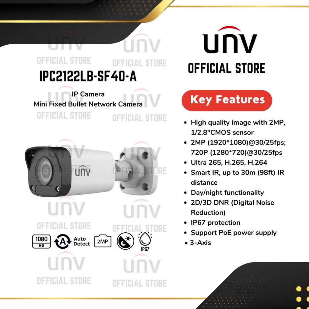 Jual UNV IPC2122LB-ASF40-A Uniview CCTV 2MP HD IR Fixed Mini Bullet Network Camera | Shopee ...