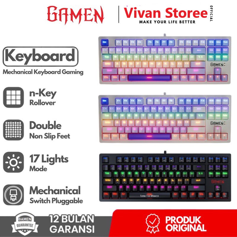 Jual GAMEN Keyboard Titan II Keyboard Gaming Mechanical Wired Pluggable ...