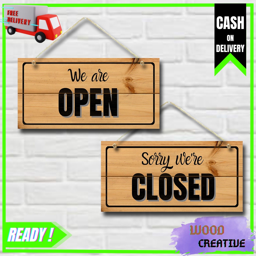 Jual Sign Board Papan Nama kayu Tanda Open Closed Dua Sisi Bisa Request ...