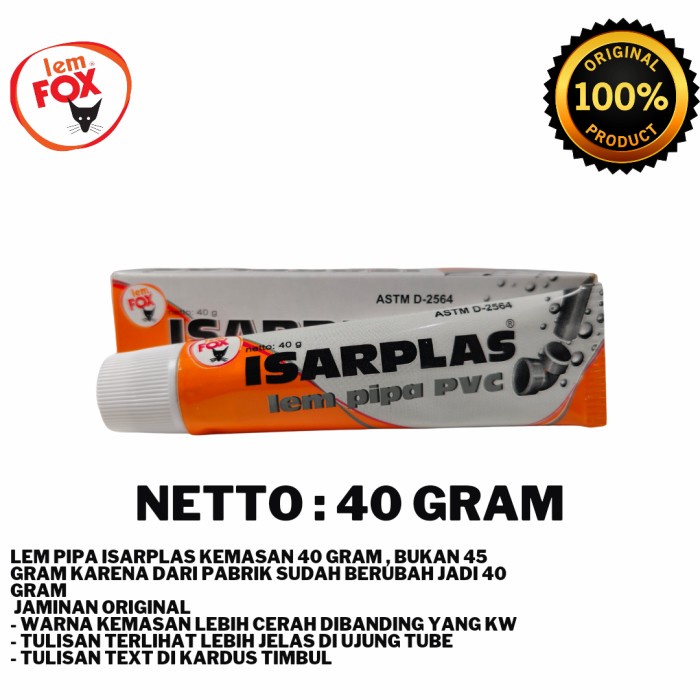 Jual Lem Pipa PVC Isarplas 40 Gram Tube Original Fitting Paralon 100% Asli | Shopee Indonesia