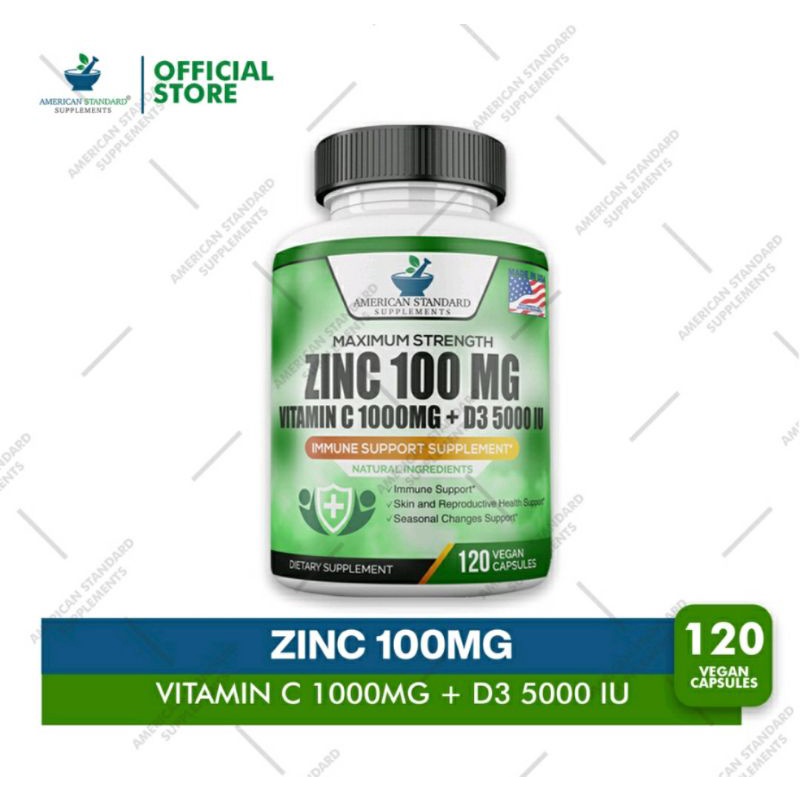Jual Zinc 100mg, Vitamin C 1000mg, Vitamin D 5000 IU [3 in 1]-Made in USA-120 kaspul | Shopee ...
