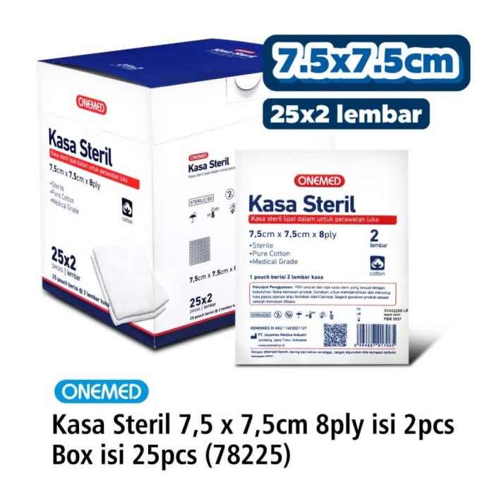 Jual Kasa Steril 7,5 x 7,5 cm OneMed 8 ply Isi 2 Lembar Box isi 25 ...