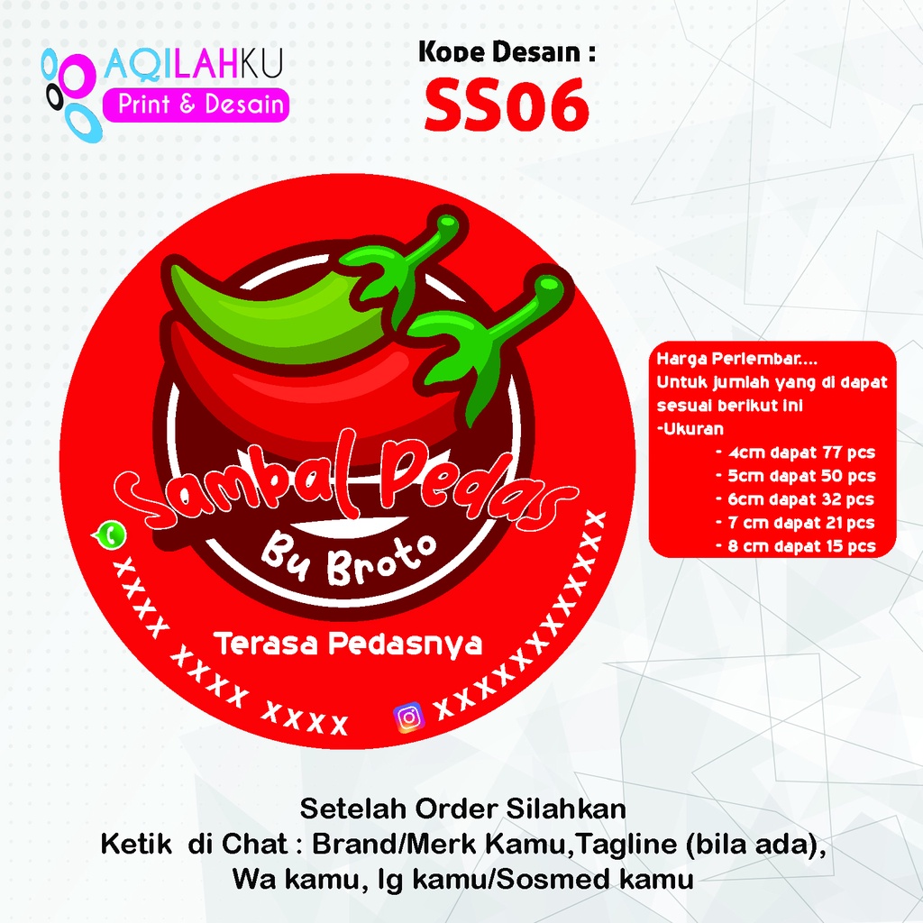 Jual [Isi 15-77 Pcs] Stiker Sambal | Sticker Label kemasan Botol | Free ...