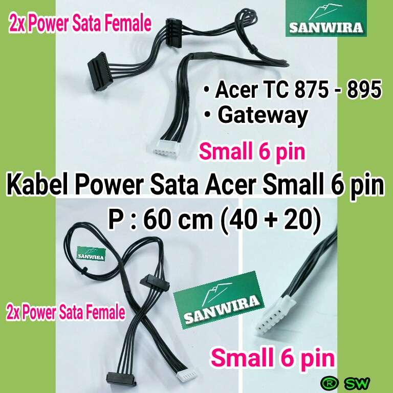 Jual Kabel Power Sata Acer Small 6 pin / 60 cm / Kabel Power Sata Acer ...