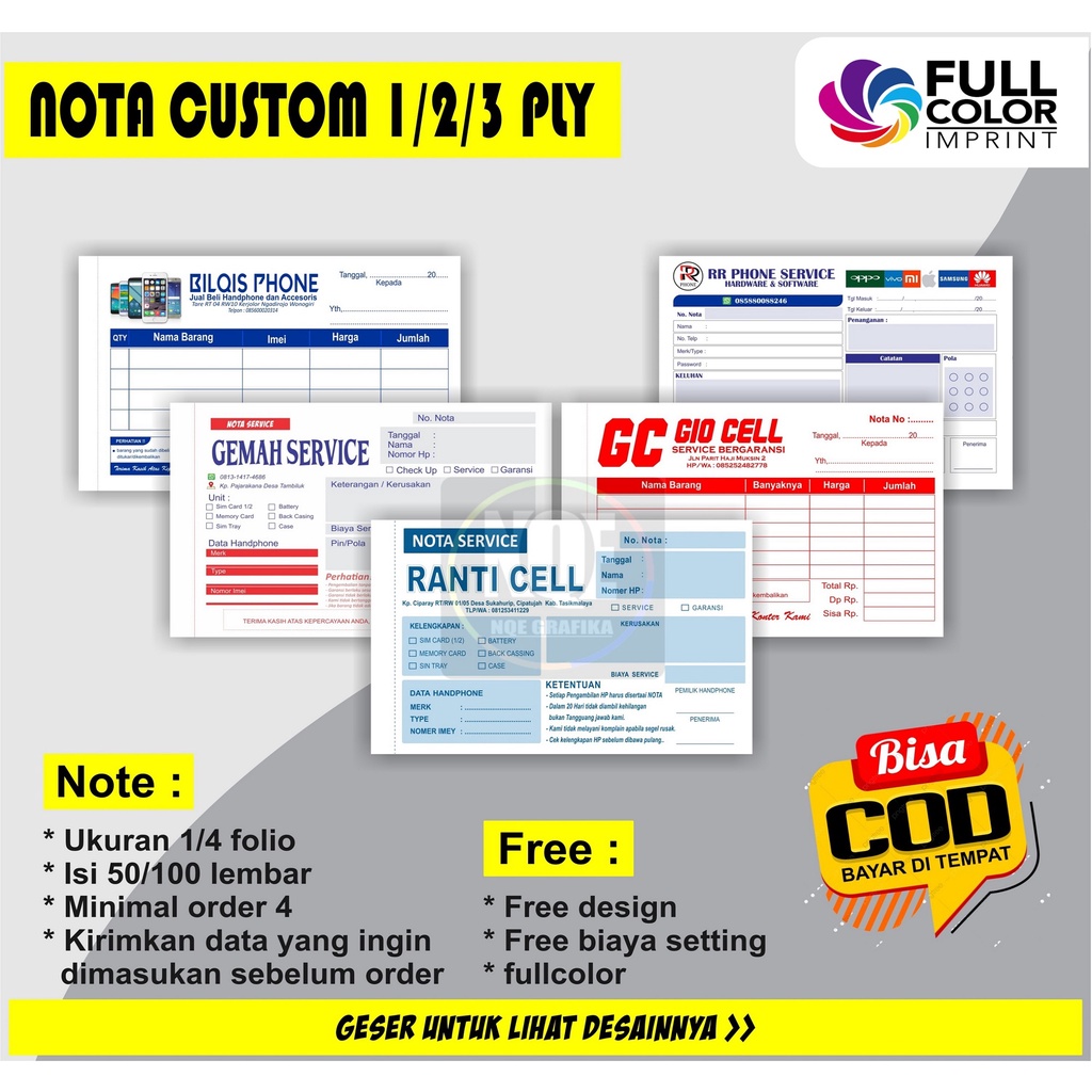 Jual Nota custom untuk service & konter HP dengan nama toko sediri ...