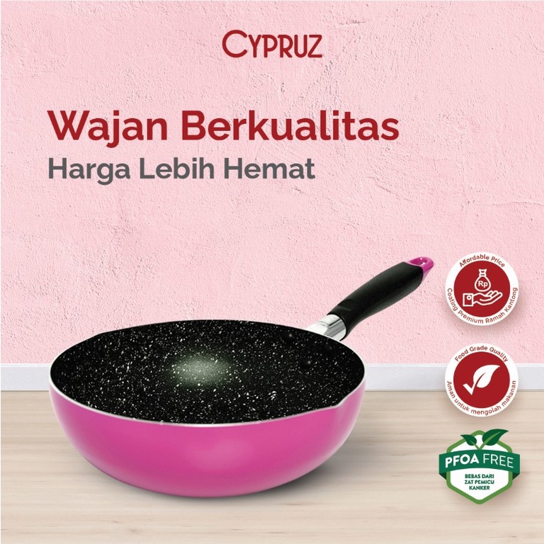 Jual Cypruz Wajan Penggorengan Anti Lengket Fry Wok Marble Pink 20cm | Shopee Indonesia