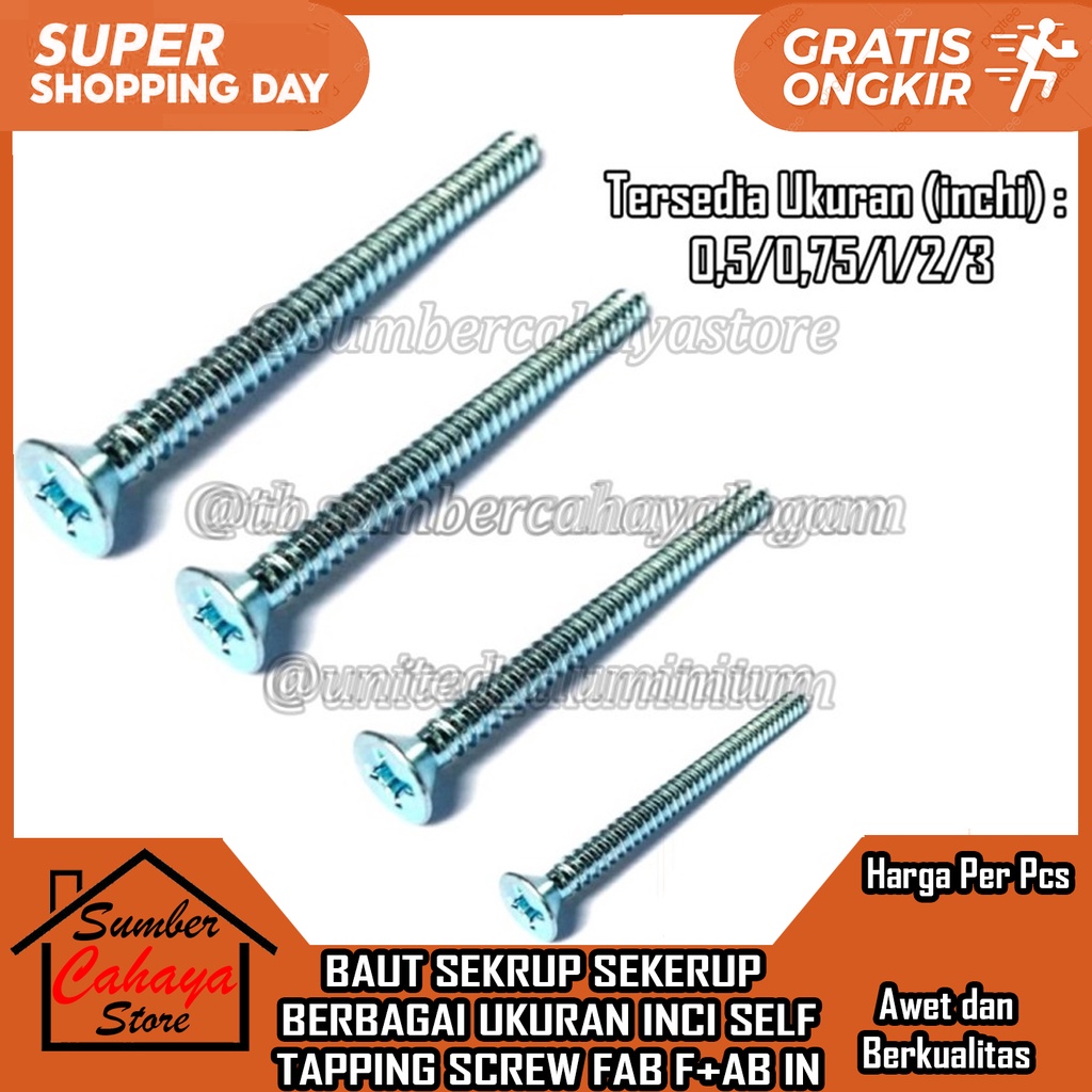 Jual Sekrup Baja Ringan Baut Baud 1/2 3/4 1 2 3 In Inci Inch Inchi 0,5 ...