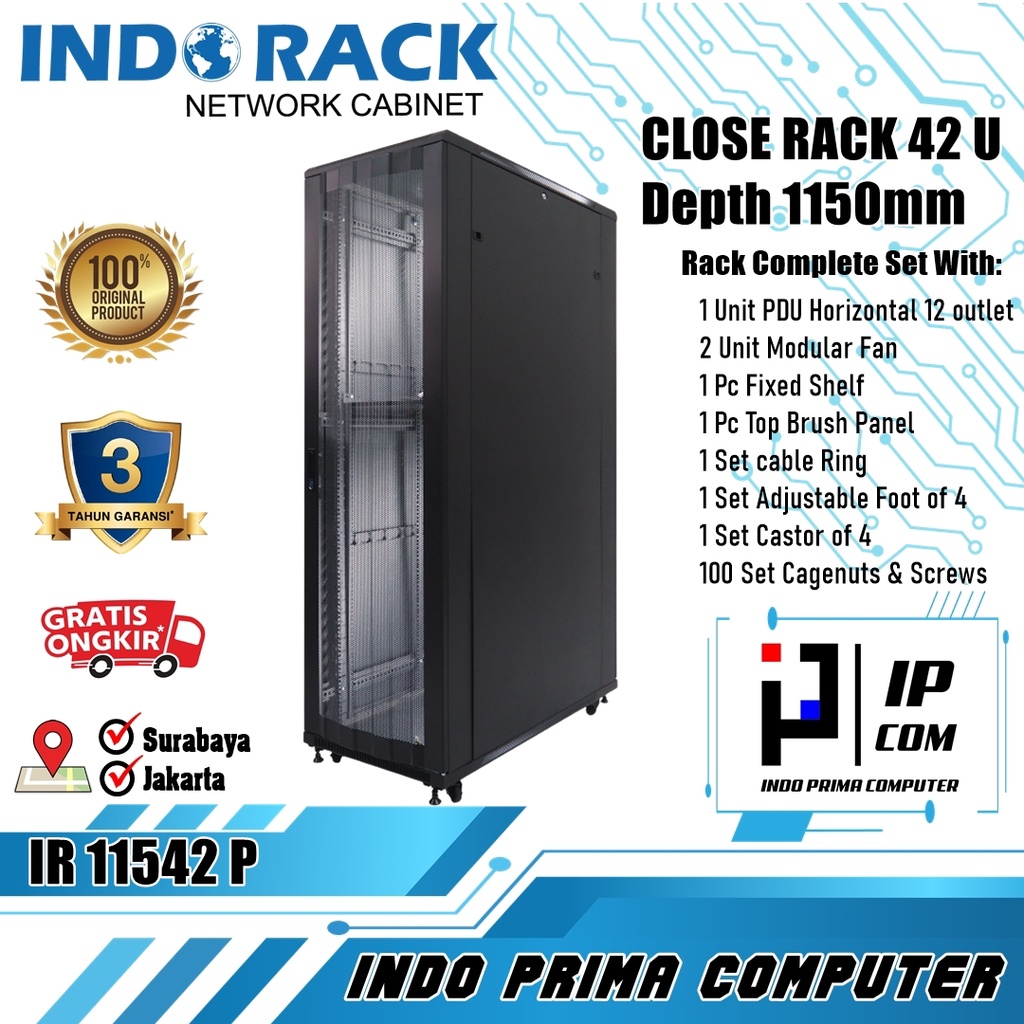Jual INDORACK IR11542P RACK SERVER Standing Close Rack 42U Perforated ...