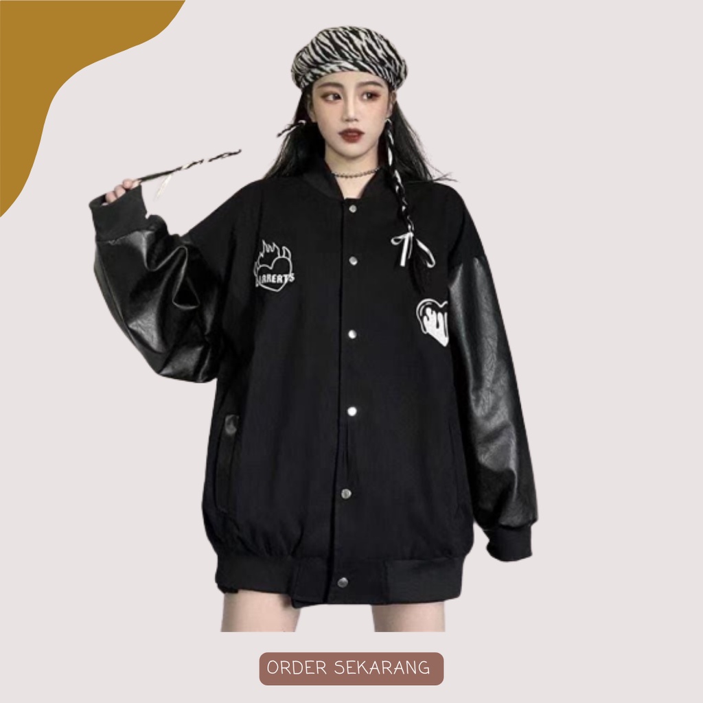Jual LAKERTS FIRE HEART VARSITY BASEBALL JACKET | BLACK LOVER JAKET ...