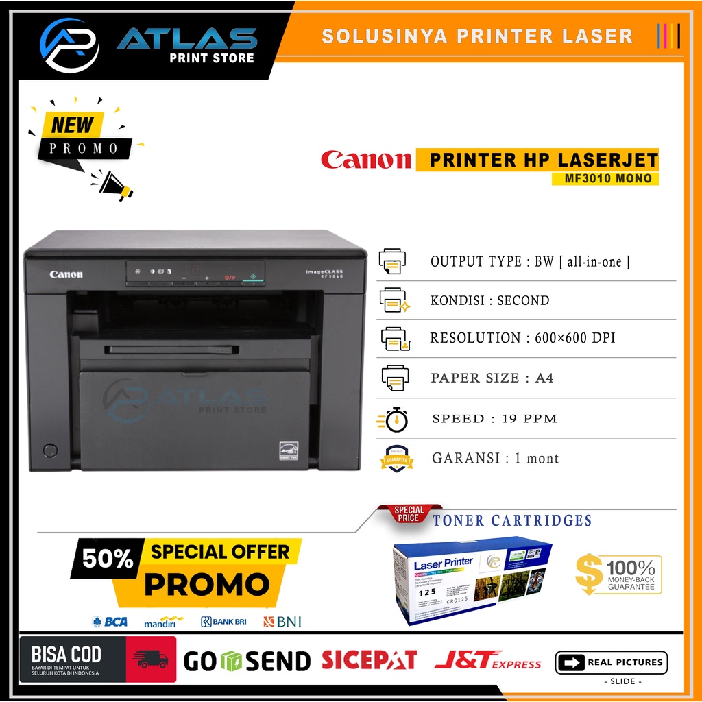 Jual Printer Laser Canon Black White MF3010 MF 3010 print scan copy ...