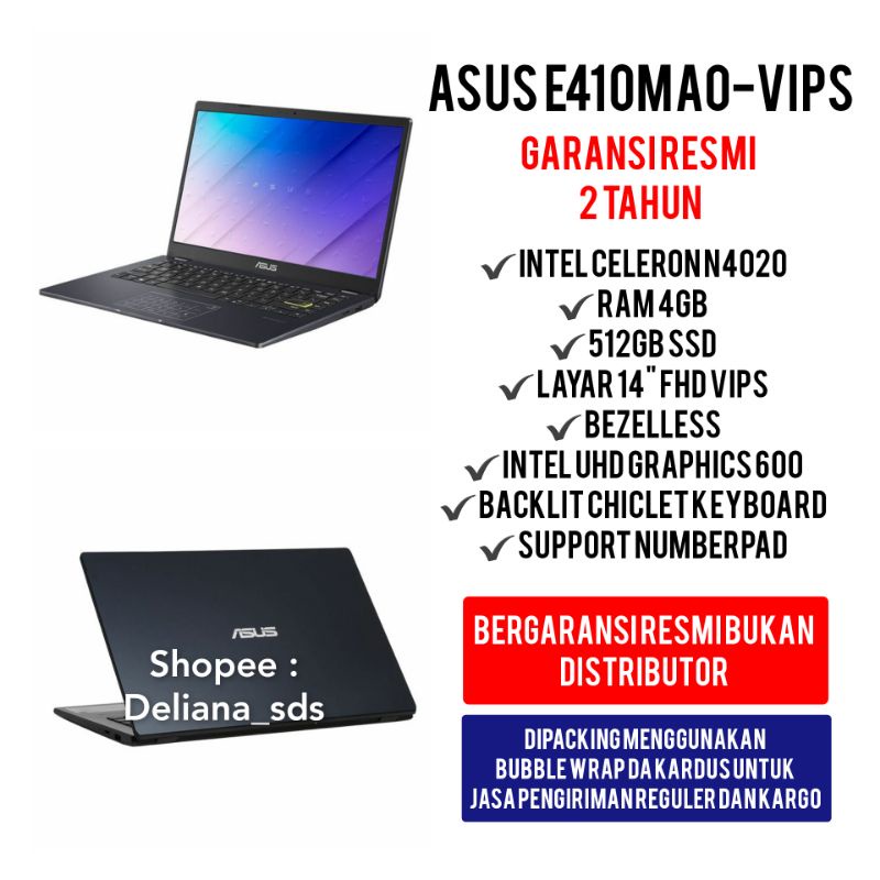 Jual Laptop Asus E410MAO-VIPS Intel Celeron N4020 4GB/512GB SSD Garansi ... Jual Laptop Asus E410MAO-VIPS Intel Celeron N4020 4GB/512GB SSD Garansi ...