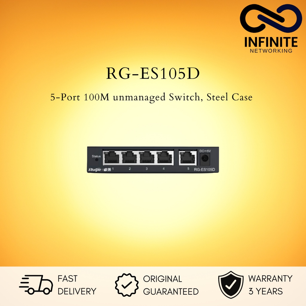 Jual Reyee RG-ES105D 5-Port unmanaged Switch, 5 10/100base-t Ethernet RJ45 Ports | Shopee Indonesia