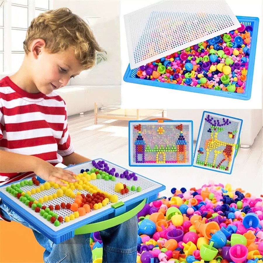 Jual Mainan Montessori Anak Mozaik Paku Jamur Mosaic Nail Puzzle Board ...