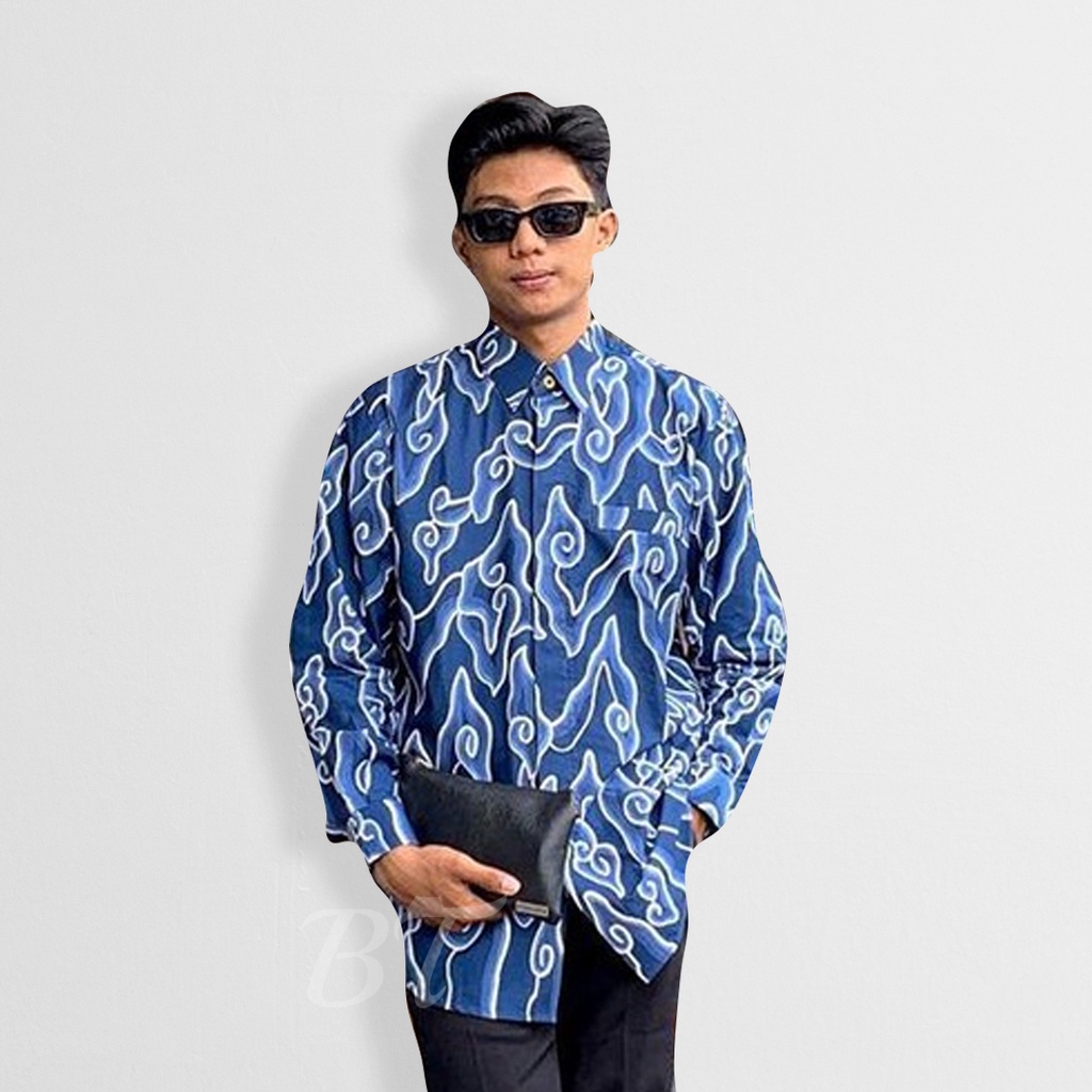 Jual BATIK TRUSMI Kemeja Pria Lengan Panjang Batik Pria Jumbo Motif Mega Mendung Birawa Premium ...