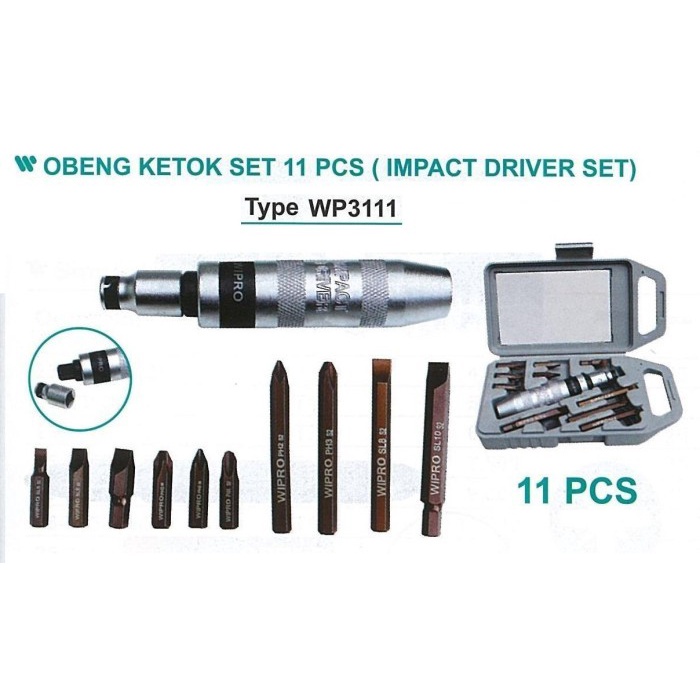 Jual Obeng Ketok Set 11 Pcs. Impact Driver Wipro WP3111 | Shopee Indonesia