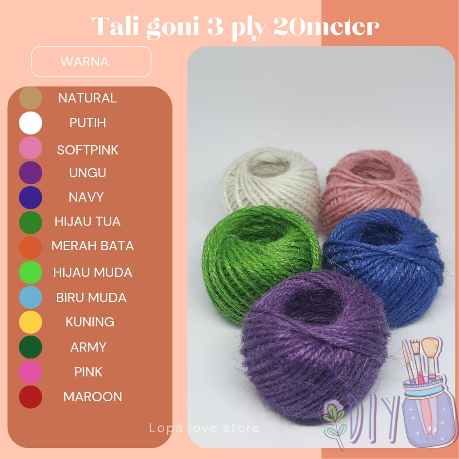 Jual Tali goni 3ply (20 Meter) - Tali rami 2mm - Tali goni warna- Tali ...