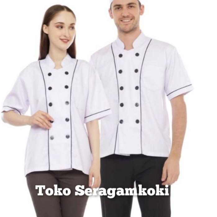 Jual ♪ Baju Chef Kemeja Chef list hitam lengan pendek | Shopee Indonesia