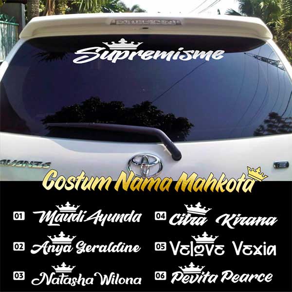 Jual Stiker Custom Nama Mahkota Mobil / Sticker Mobil Nama Suka Suka ...
