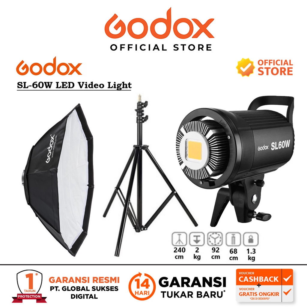 Jual Paket Godox SL60W + Softbox SB-NBM Octa 120 + Lightstand 240F ...