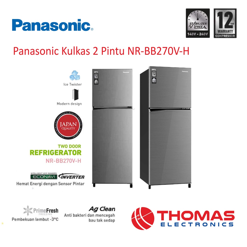 Jual Panasonic Kulkas 2 Pintu Inverter 266 L NR BB 270 VH Econavi ...