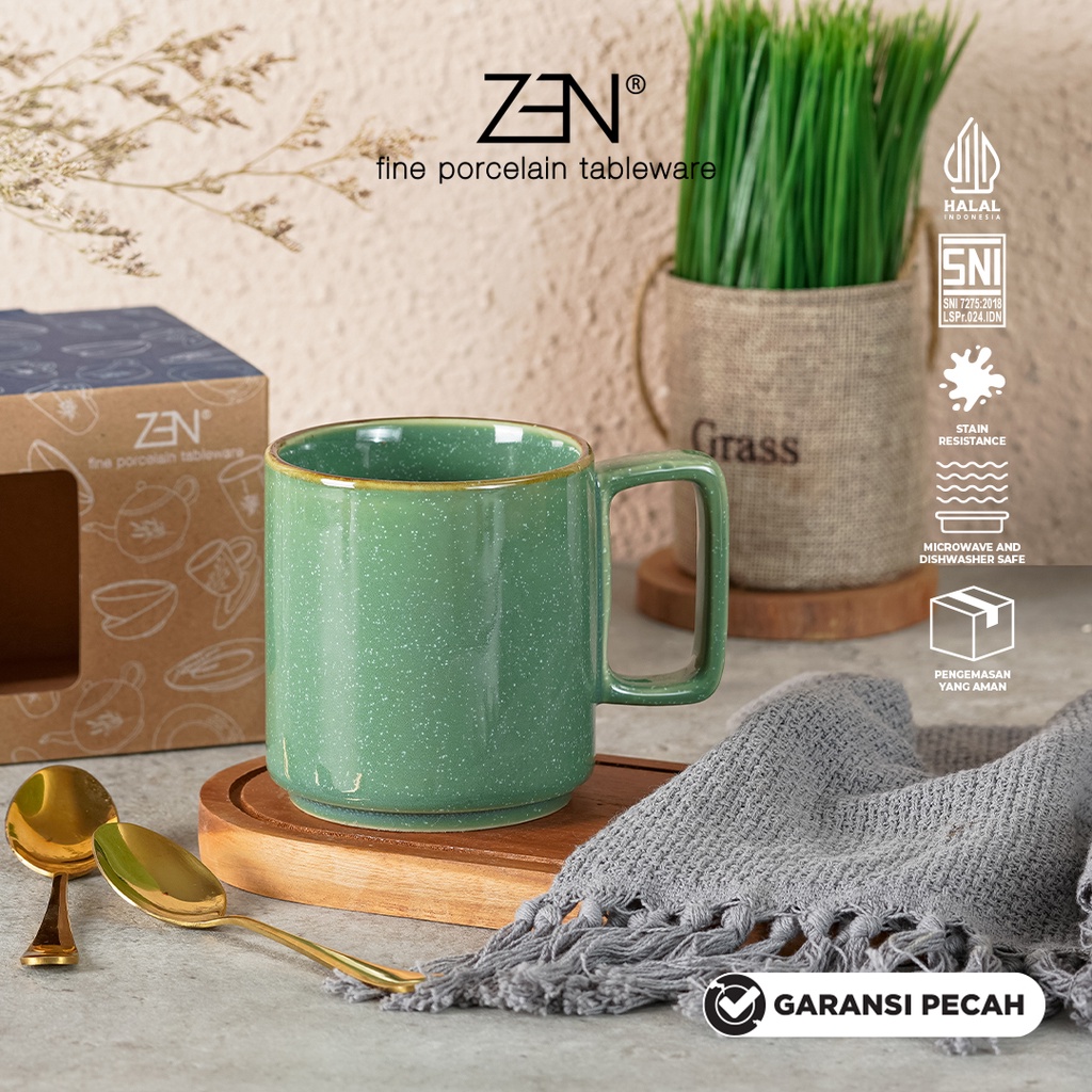 Jual ZEN Mug Gelas Keramik Stoneware Stackable Green with Giftbox ...