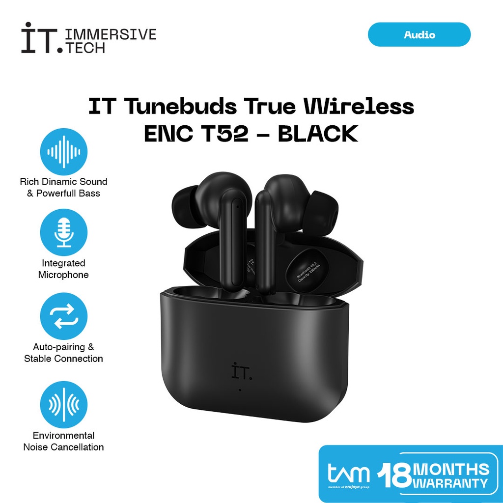 Jual IT Tunebuds True Wireless ENC T52 - Black | Shopee Indonesia