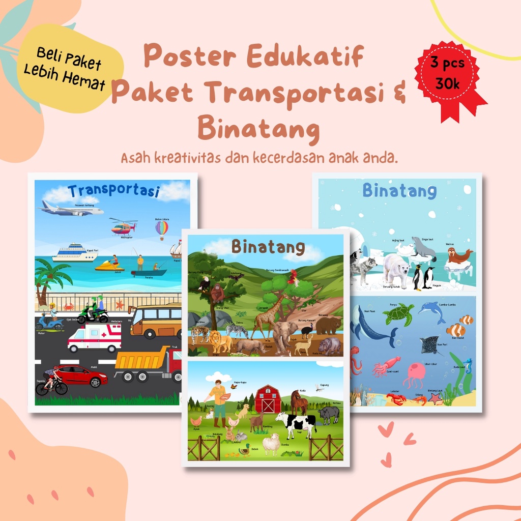 Jual Poster Paket Hemat. Poster paket Binatang & Transportasi. Poster ...