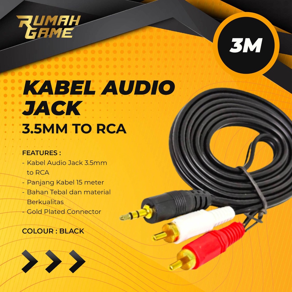 Jual KABEL AUDIO TO RCA 2 GOLD 3M Aux Speaker / JACK 3.5 - 2 RCA 3 ...