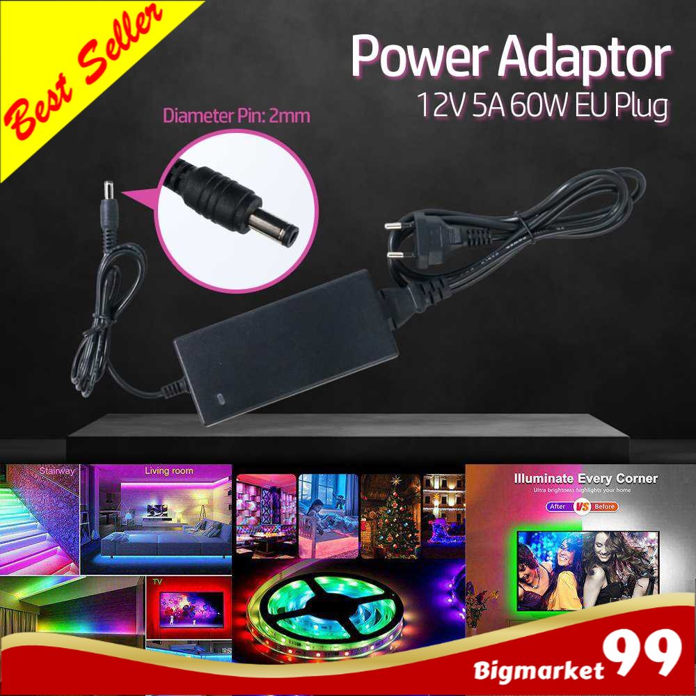 Jual Power Adaptor Lampu LED Strip 12V 5A 60W EU Plug | Shopee Indonesia