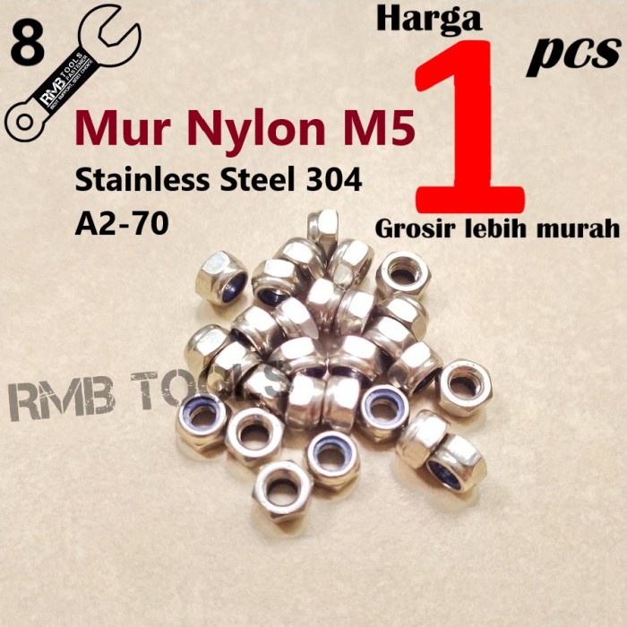 Jual Mur Nylon Lock Nut M5 Stainless Steel SUS SS 304 Grade A2-70 Kunci ...