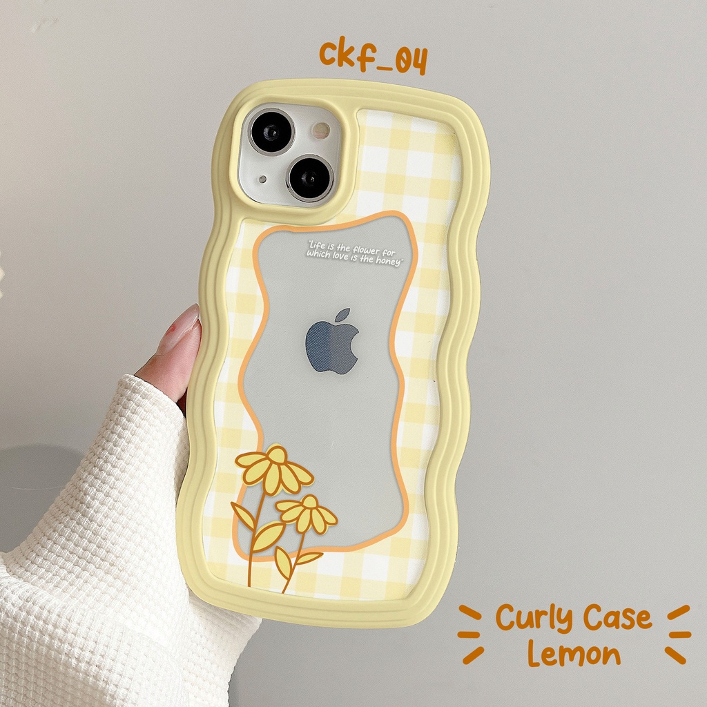 Jual Custom Case Curly Edges Design Checkered Flower Grid Transparent ...