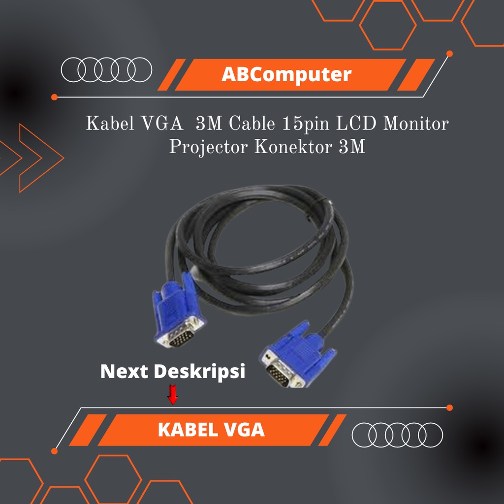 Jual Kabel VGA male male 3 m cable 15pin LCD Monitor Projector konektor 3m BANDUNG | Shopee ...