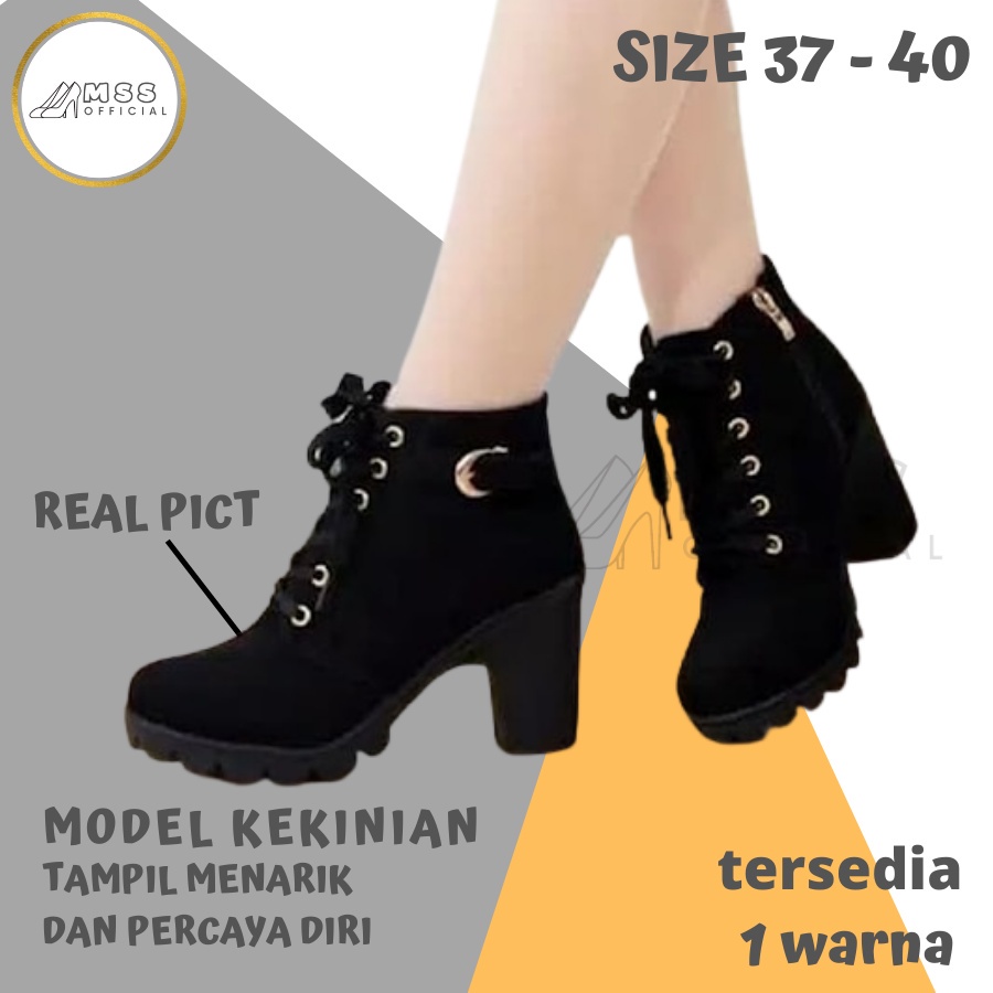 Jual SEPATU BOOTS HEELS HITAM WANITA PEREMPUAN CEWEK KEKINIAN TERBARU ...