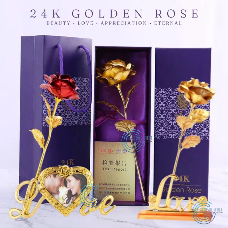 Jual Full Set Valentine Bunga Mawar Emas Sertifikat - Box of Golden ...