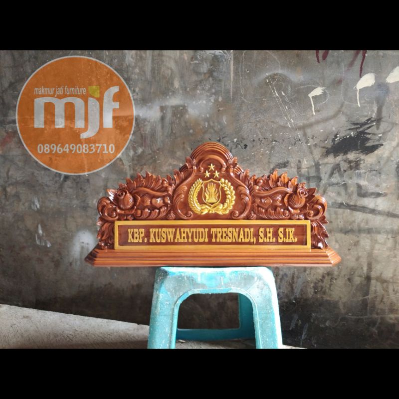Jual papan nama meja kantor ukir bunga kayu jati | Shopee Indonesia