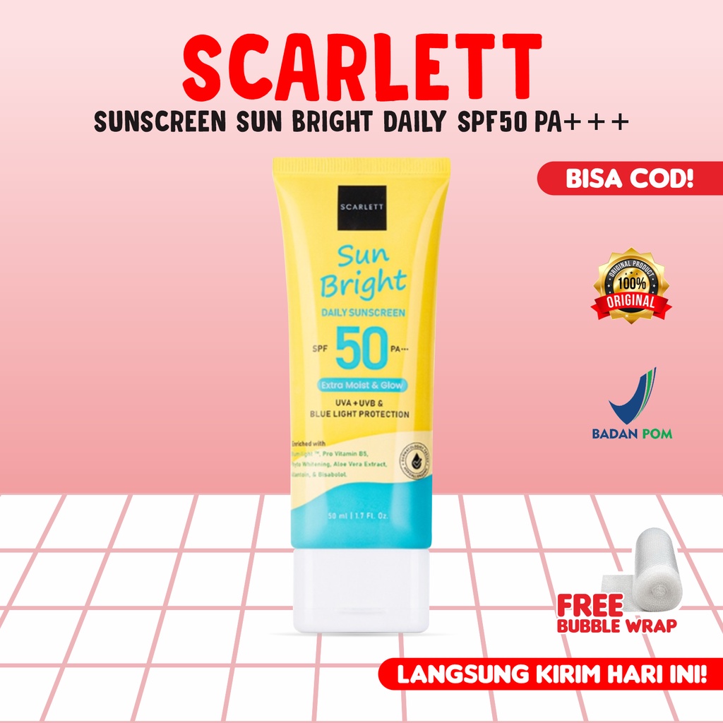 Jual Scarlett Whitening Sunscreen 50ml Sun Bright Daily SPF 50 PA+++ BPOM Original | Shopee ...