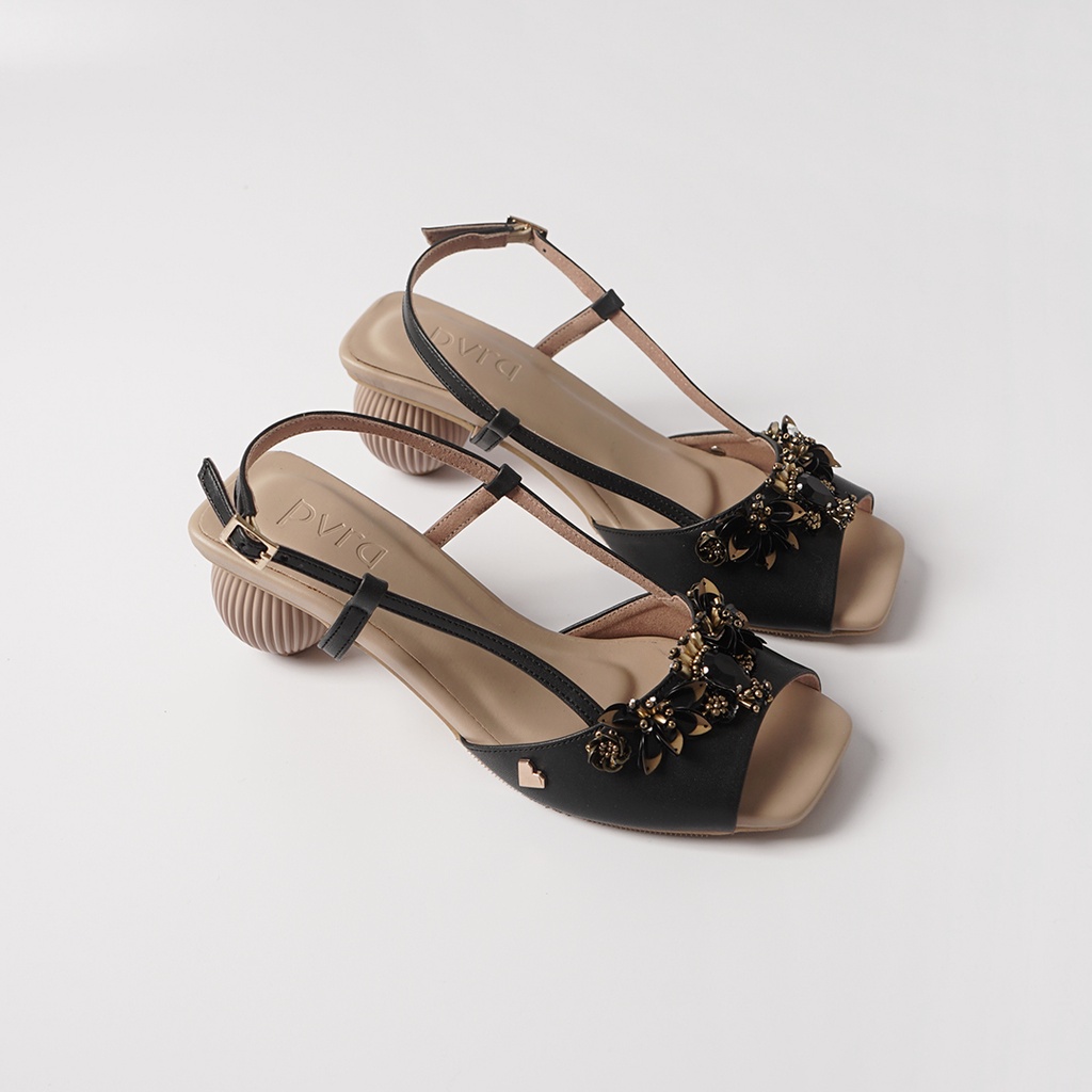 Jual PVRA Sandal Wanita Jennie Heels Black Tan | Shopee Indonesia