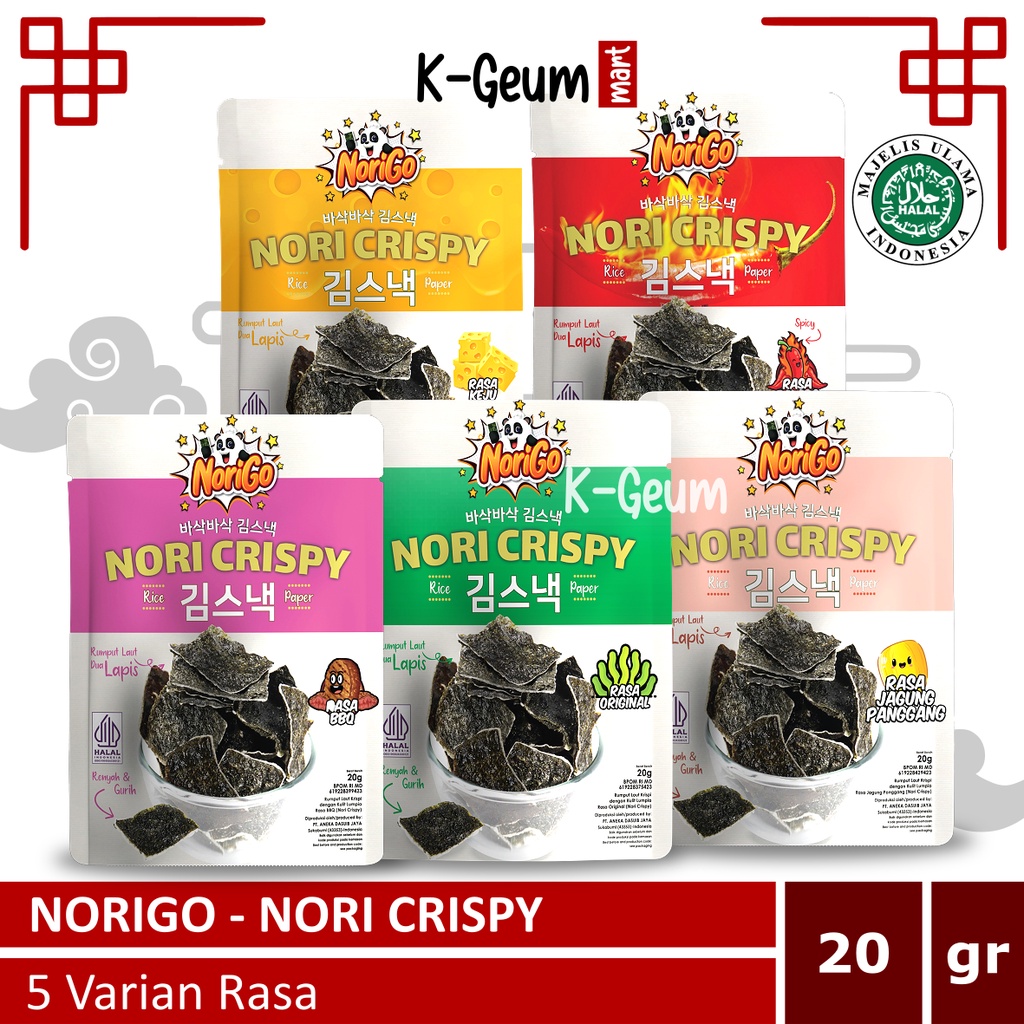 Jual NORIGO Nori Crispy Seaweed Korean Snack Rumput Laut 20 gram ...